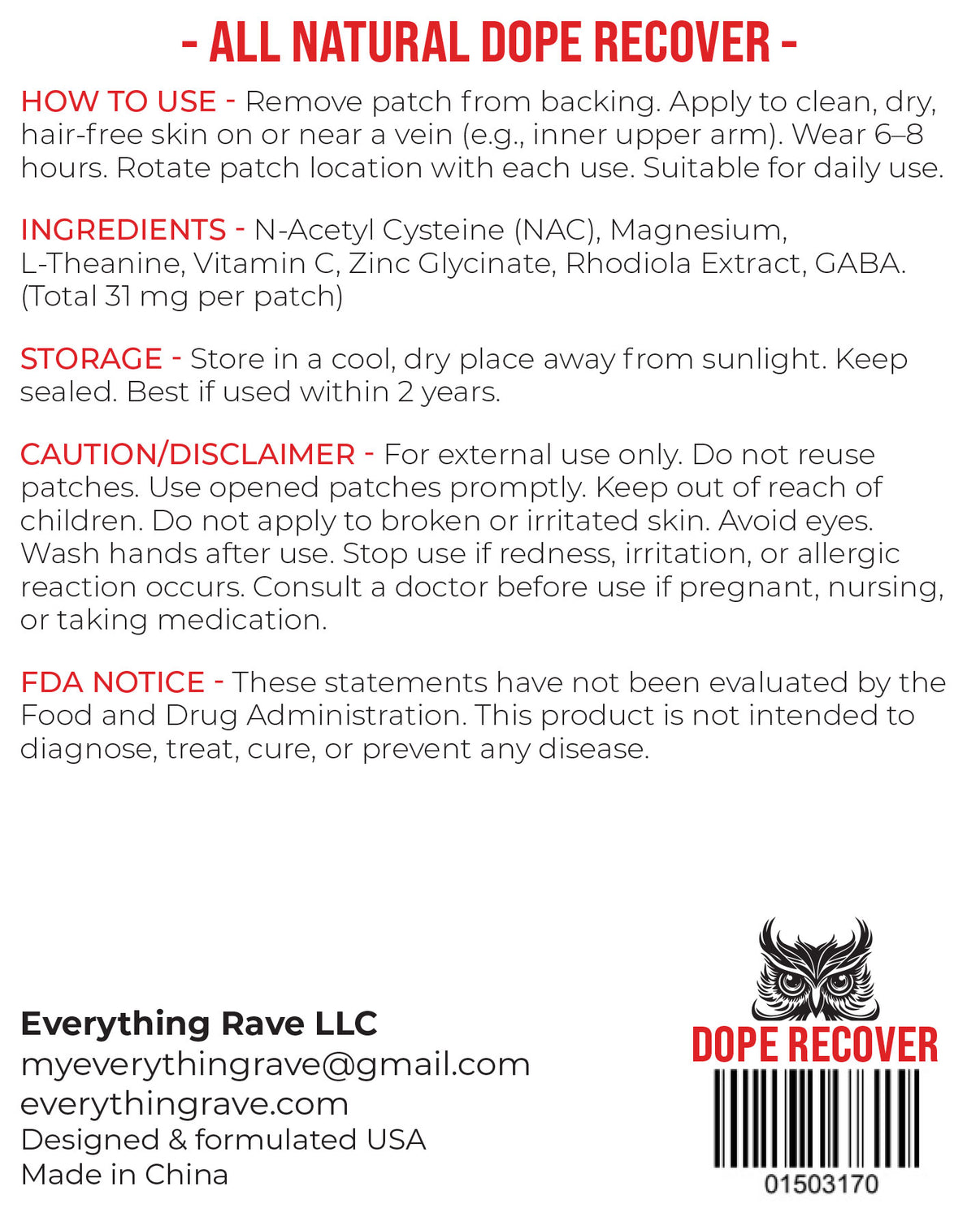 DopeRecover - Natural Post-Party Recovery Transdermal Patch ...
